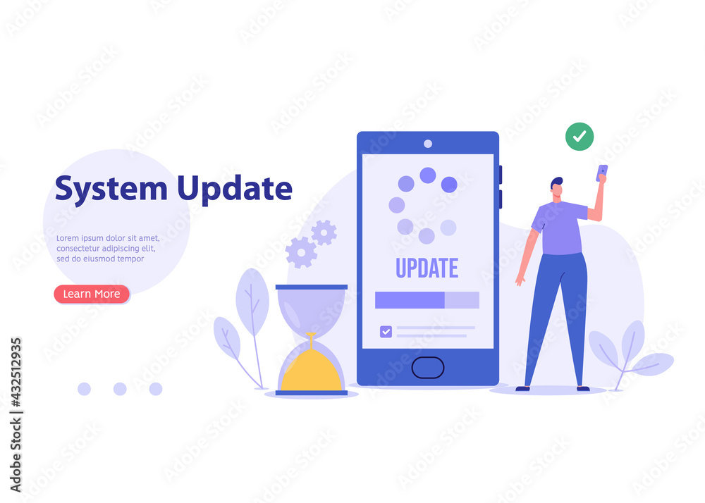 User updating operation system with progress bar. Software upgrade and ...