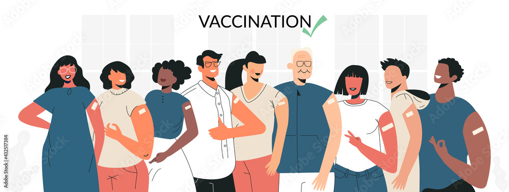 Diverse people after vaccination concept Vaccine injection in arm ...