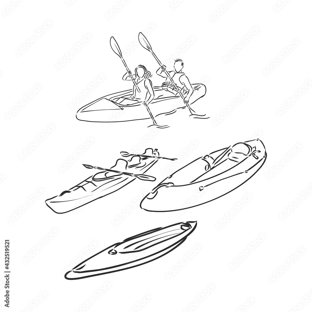 Kayak with paddle hand drawn outline doodle icon. Kayaking vector ...