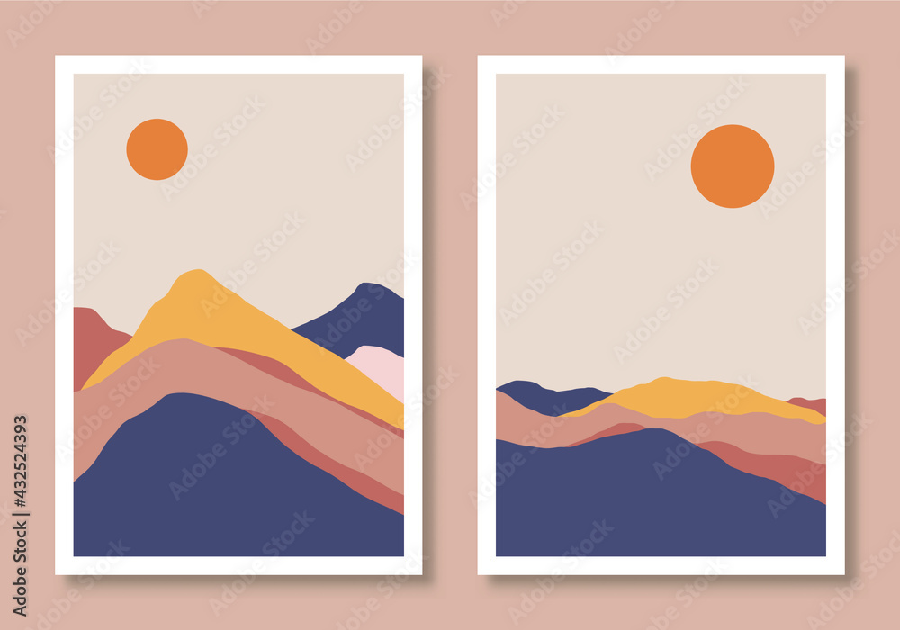 Abstract posters art set with boho style vector illustrations. Perfect ...