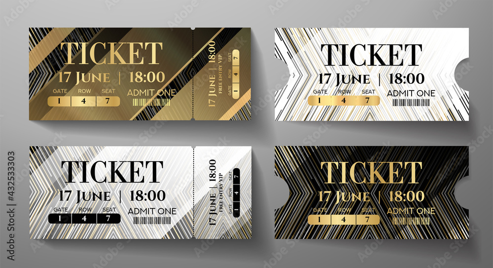 Vetor de Admission ticket template set. Vector stripe tear-off entrance ...
