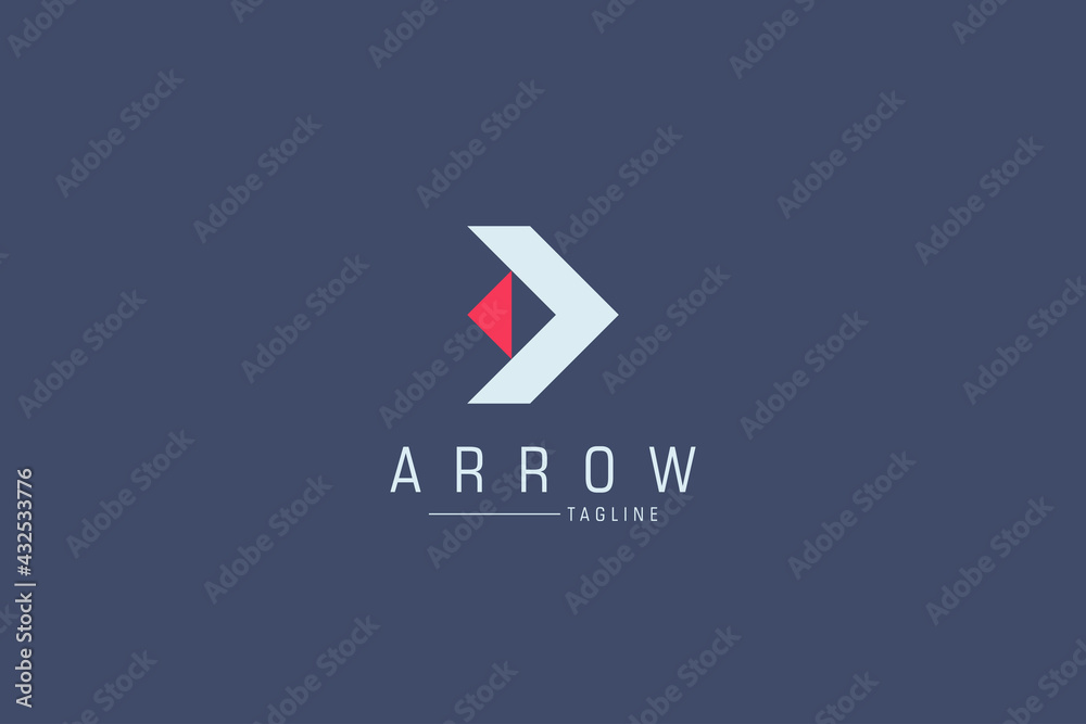 Right Arrow Logo. Red and White Geometric Head Arrow Shape isolated on ...