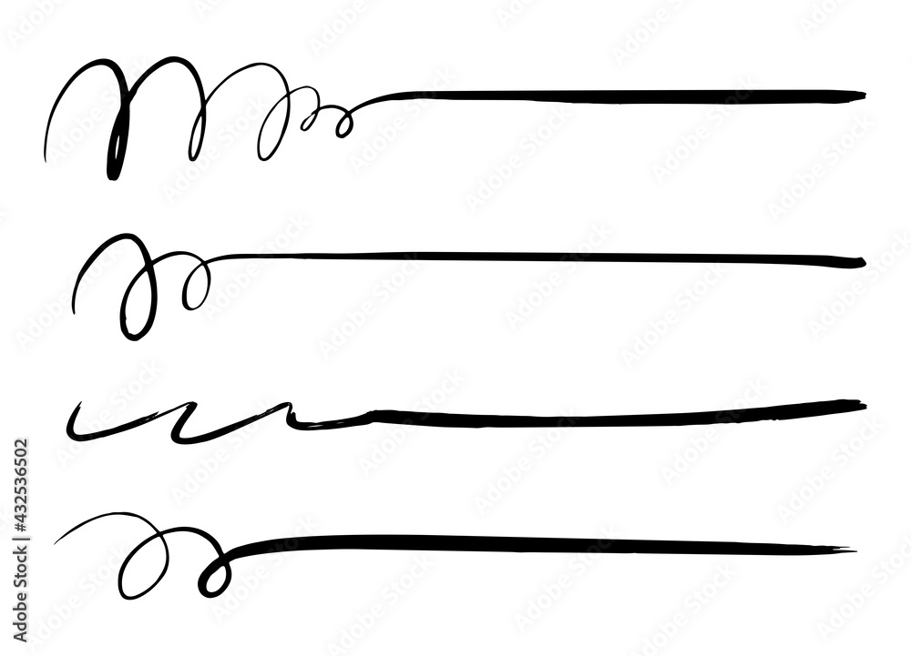 Set of hand drawn scribble pen lines.Doodles, ink brushes.Underline ...