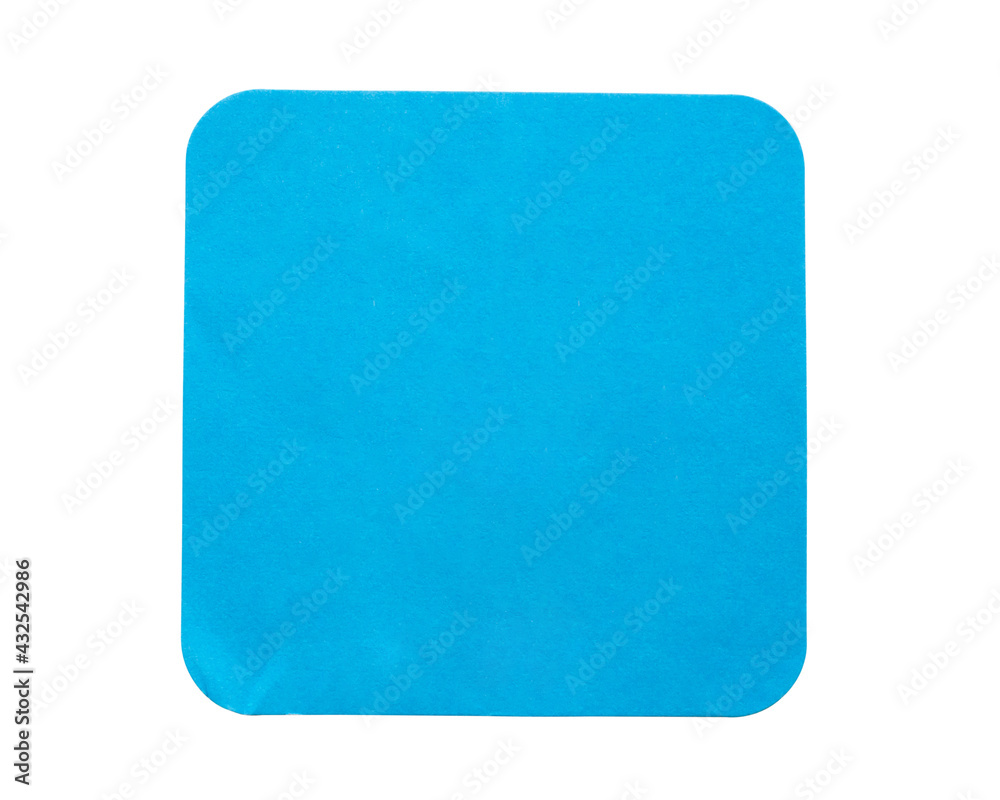 Blank blue square adhesive paper sticker label isolated on white ...