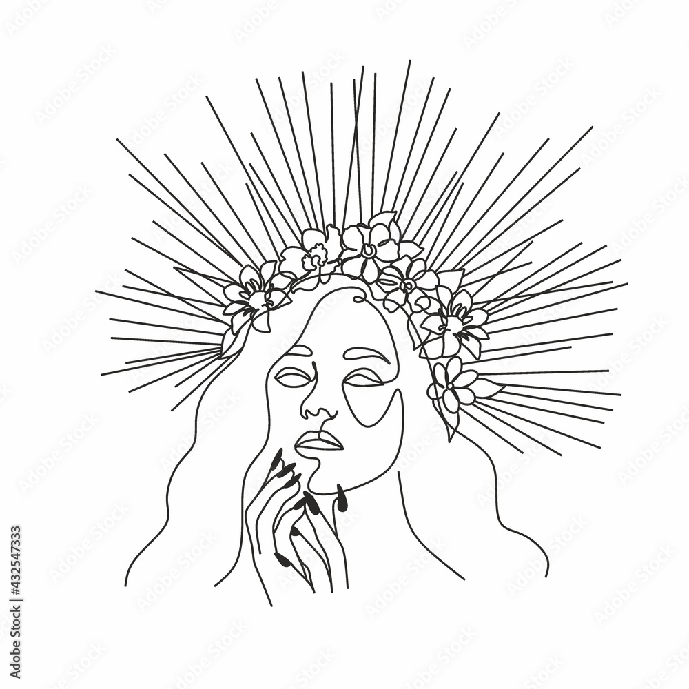 Face With Flowers Line Drawing Art Woman Face Vector Minimalist