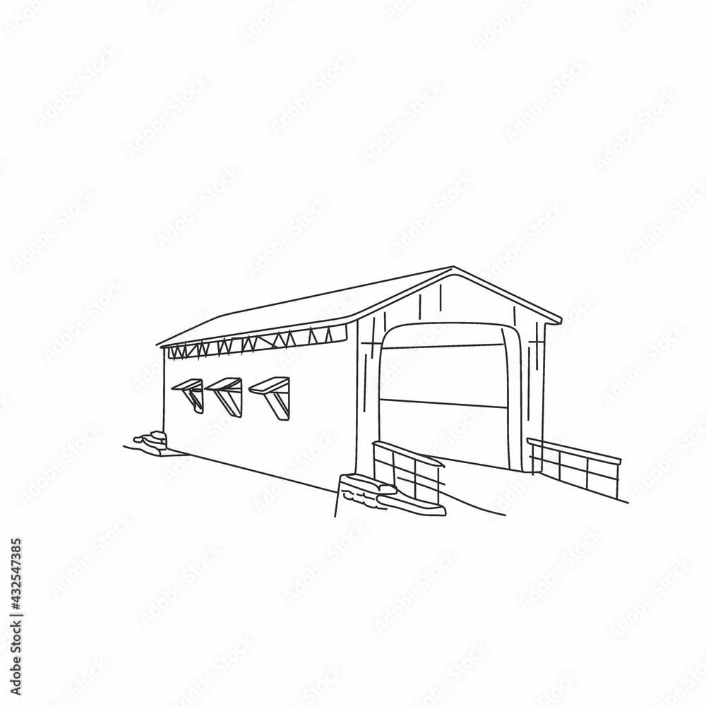 Wooden bridge line illustration. Line drawing of bridge Stock Vector ...