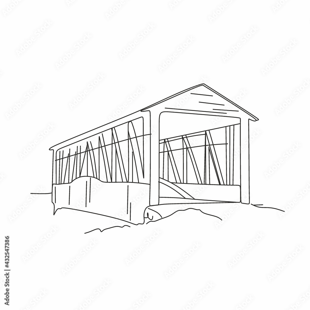 Wooden bridge line illustration. Line drawing of bridge Stock Vector ...