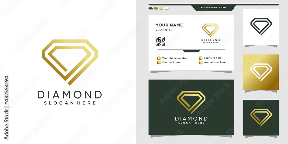 Diamond logo with golden style color and business card design Premium ...