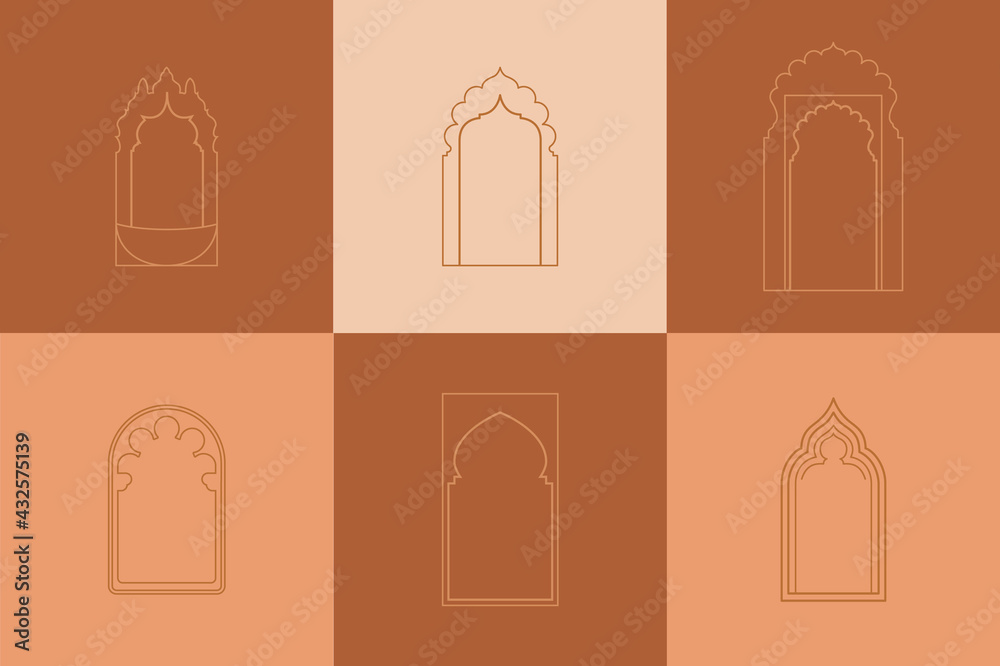 Vector arched elements, different window in linear style for logos ...