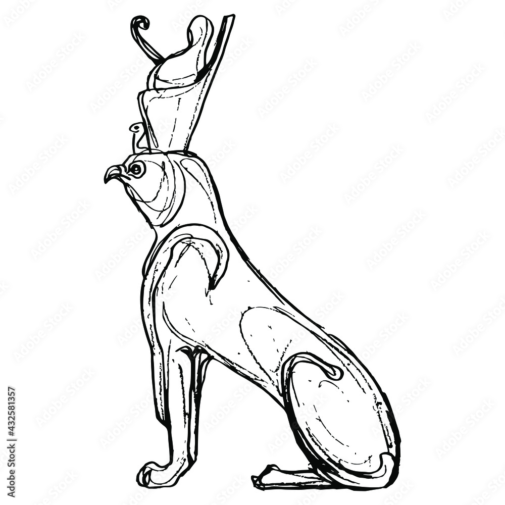 Ancient Egyptian animal art. God Horus as feline sphinx with falcon ...