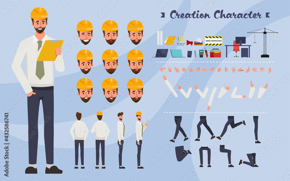 Engineer character creation for animation. Ready for animated face ...