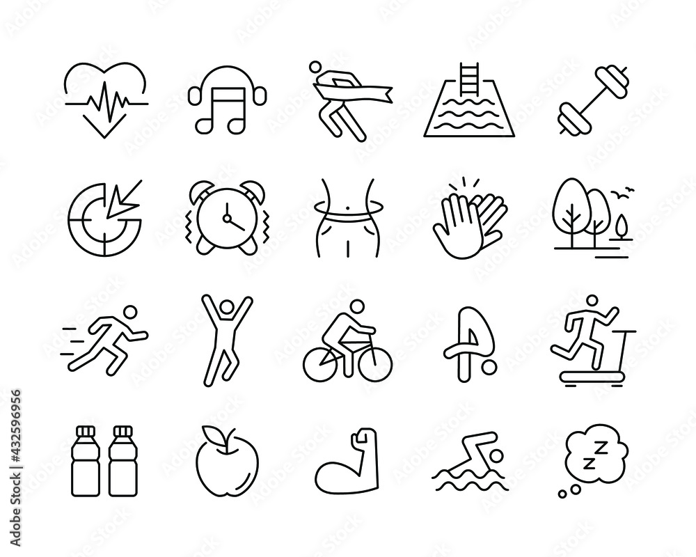 Fitness and Workout Icons- Vector Line Icons. Editable Stroke. Vector ...