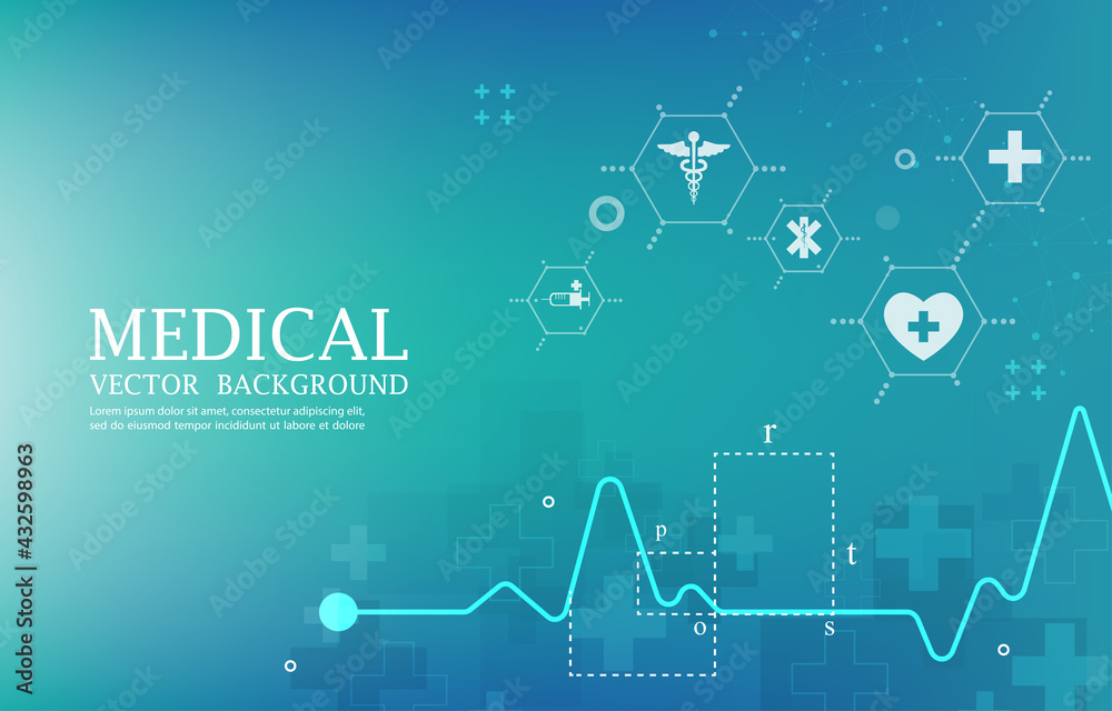 Medical vector ECG heart beat concept.hexagon medical wallpaper Stock ...