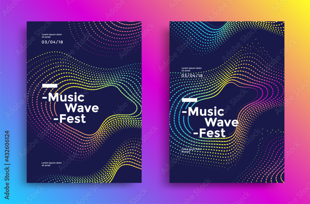 Music wave poster design. Sound flyer with abstract gradient line waves ...