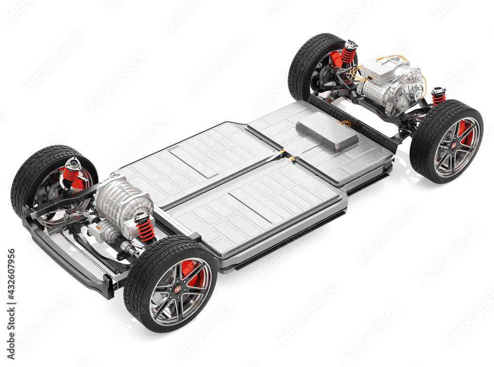 Electric Vehicle's chassis with dual motors and battery system isolated ...
