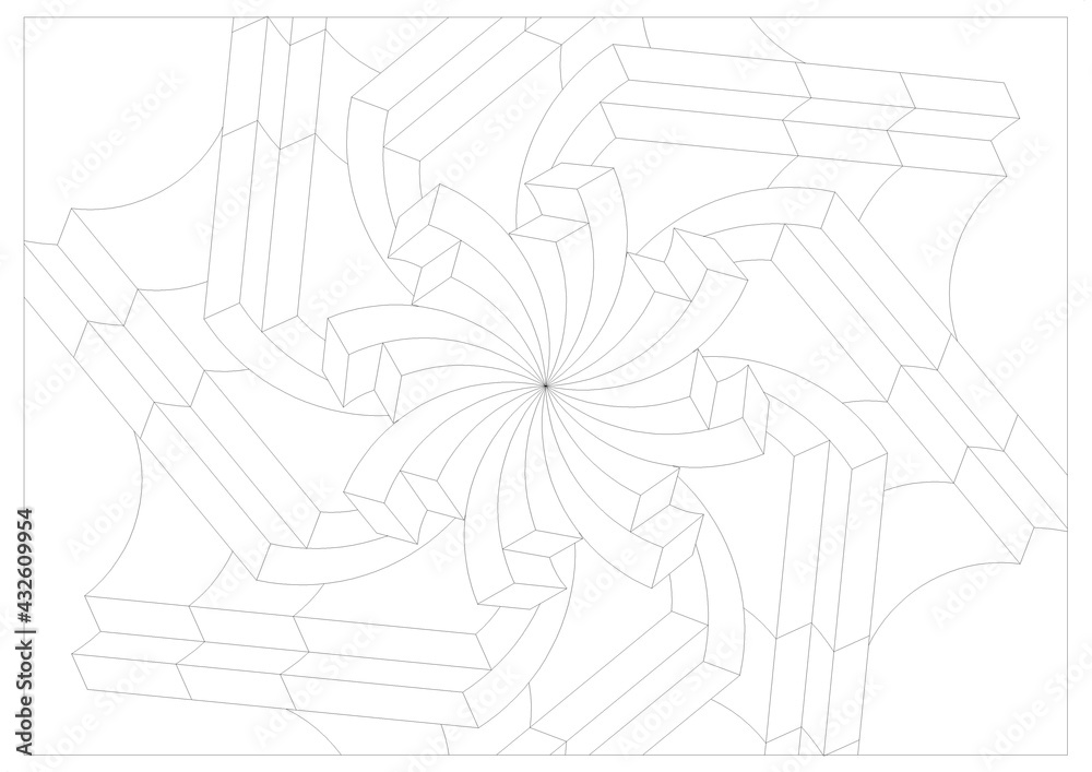 Coloring page of spiral 3d cubes and boxes pattern in line-art style ...