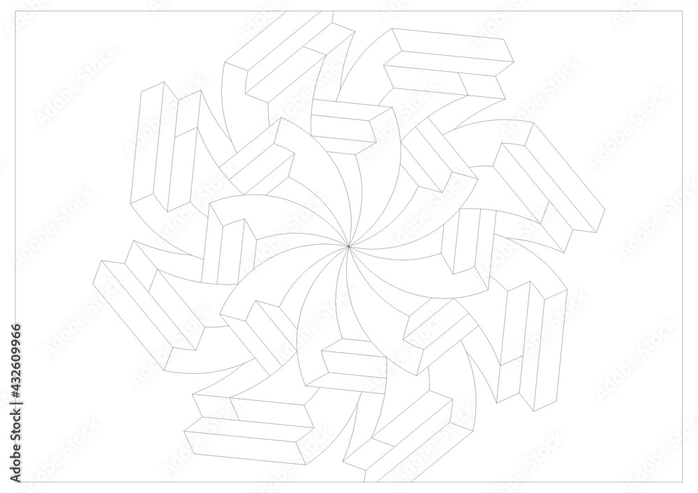 Coloring page of spiral 3d cubes and boxes pattern in line-art style ...