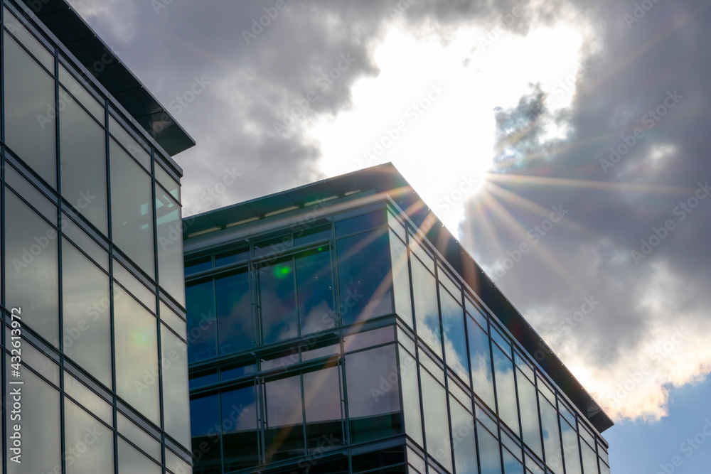 Modern office building skyscraper shows urban architecture and city ...