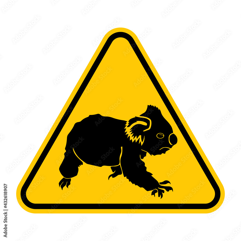 Koala road sign. Vector illustration of yellow triangle warning sign ...