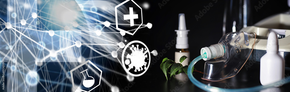 Inhalation with nebulizer at home. Asthma inhaler inhalation nebulizer ...