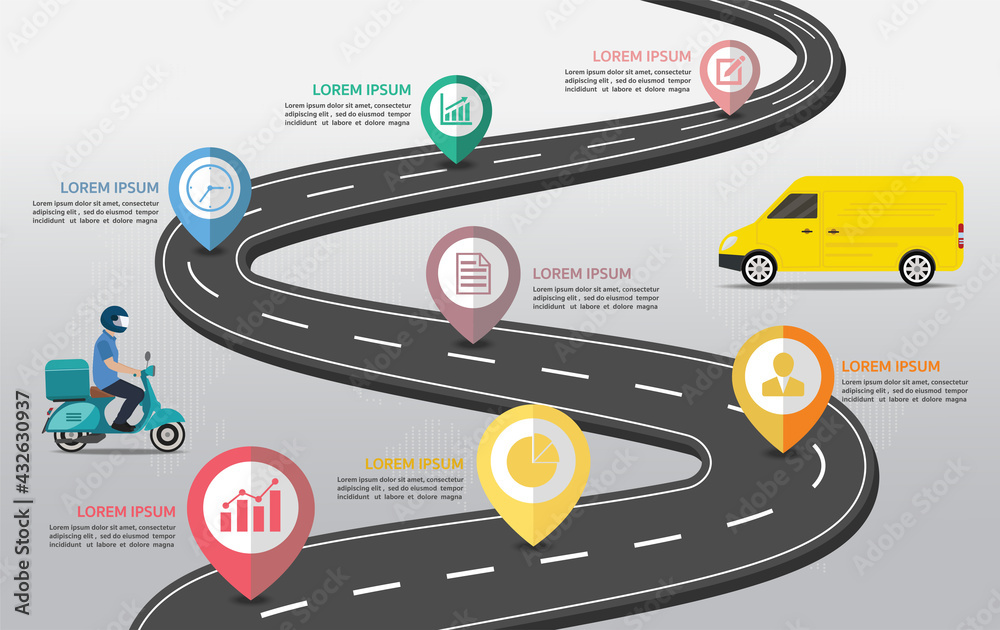 Road infographics. road map to success with pin pointers.road map ...