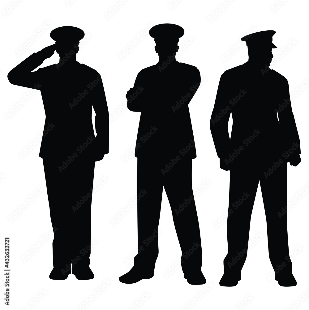 Set of soldier officer silhouette on white background Stock Vector ...