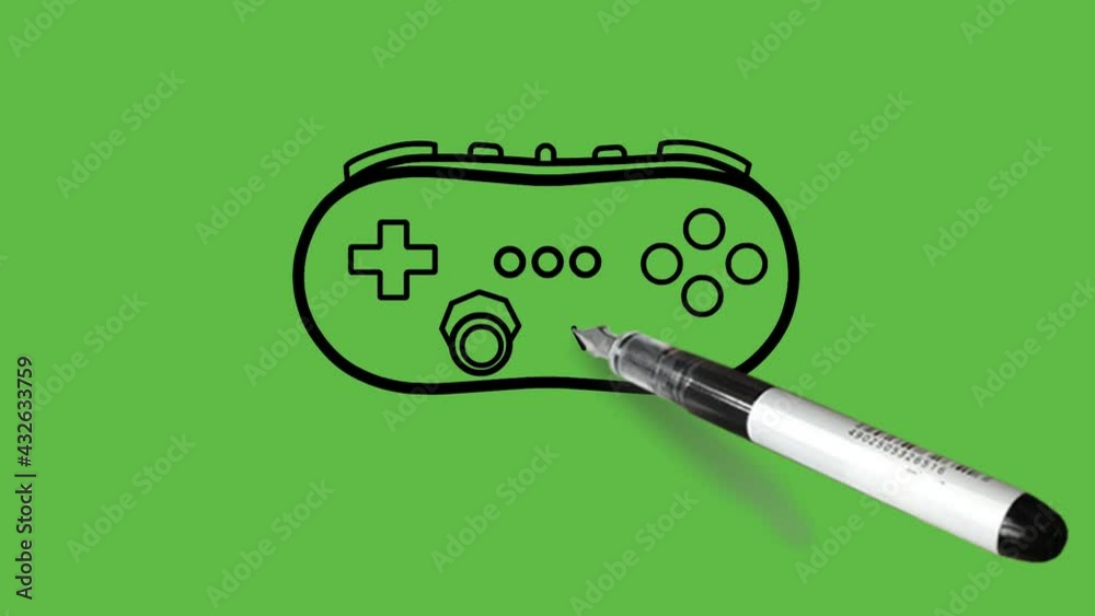 Drawing a video game remote with black,white and grey colour ...