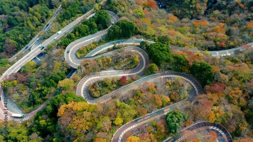 Winding road in Hakone Japan aerial view Stock Video | Adobe Stock