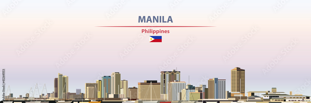 Manila cityscape on sunset sky background vector illustration Stock ...