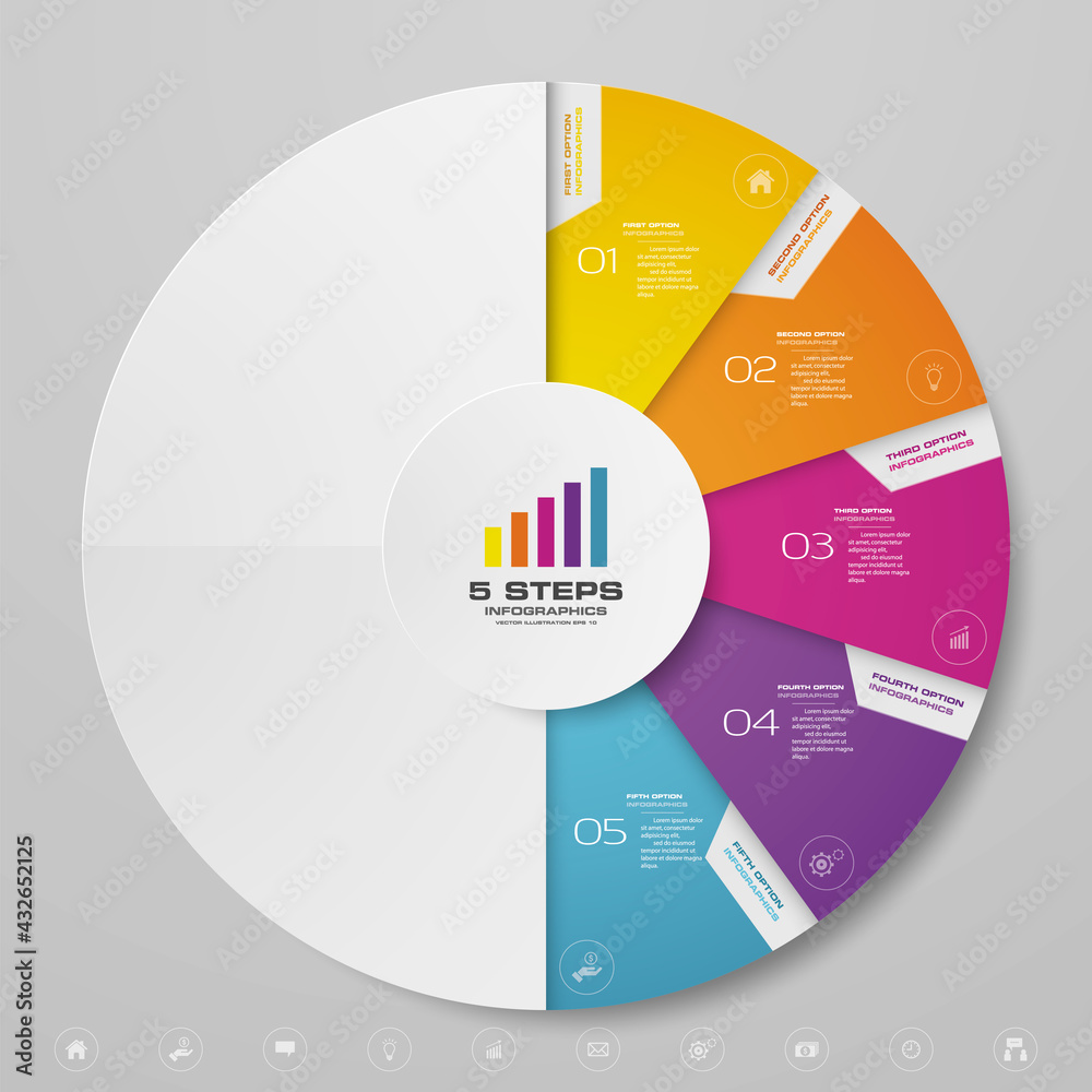 5 steps cycle chart infographics elements for data presentation. EPS 10 ...