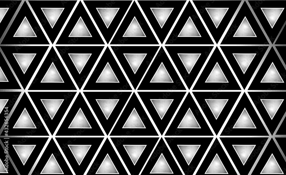 Black-white triangular background with a white outline. 3d textura ...