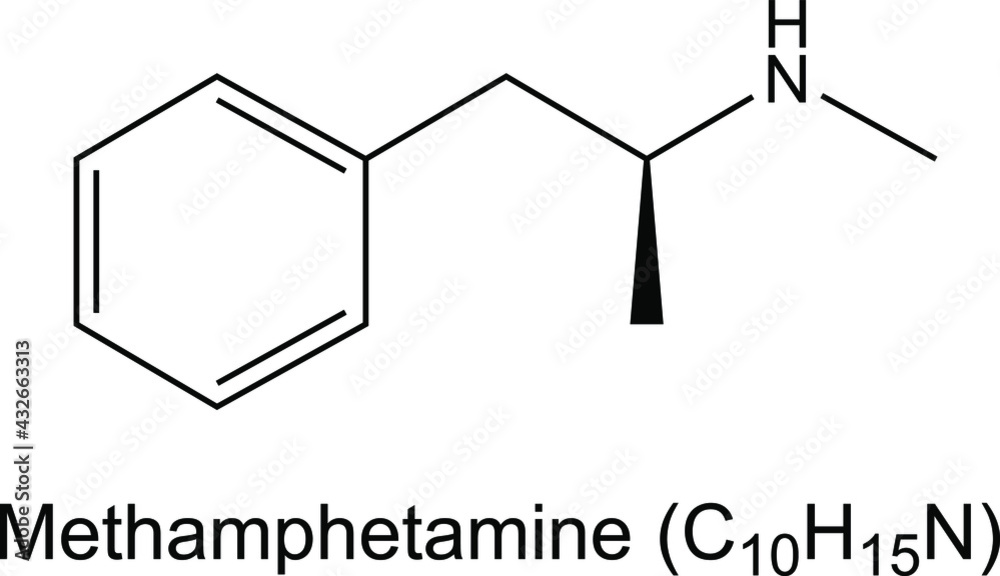 Methamphetamine stimulant drug molecule chemical structural formula ...