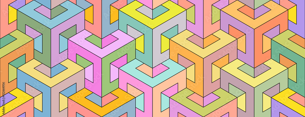Seamless geometric 3D pattern with optical illusions. Op Art ...