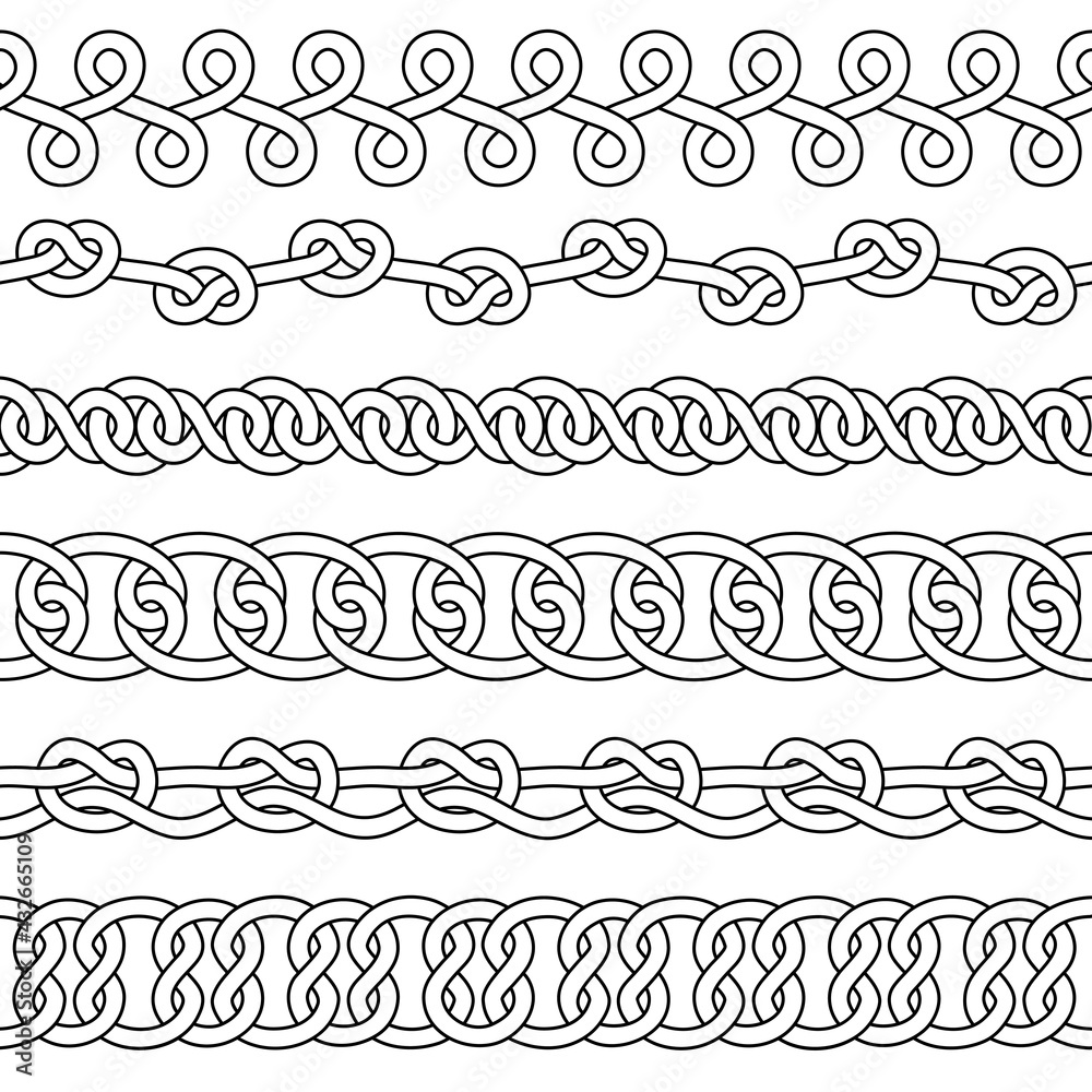 Set of black and white seamless borders. Outline vector illustration ...