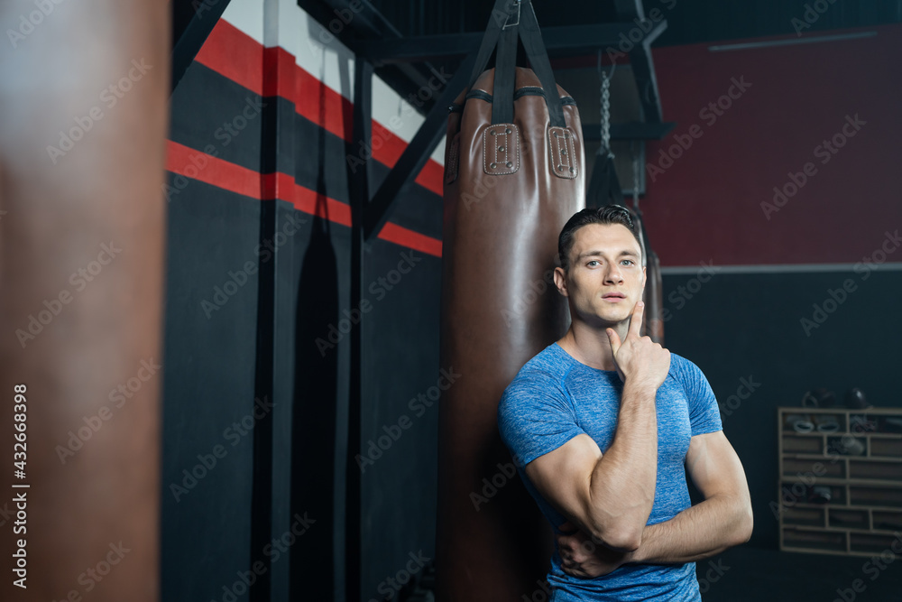 Shirtless handsome Caucasian men boxer with strong muscle training ...