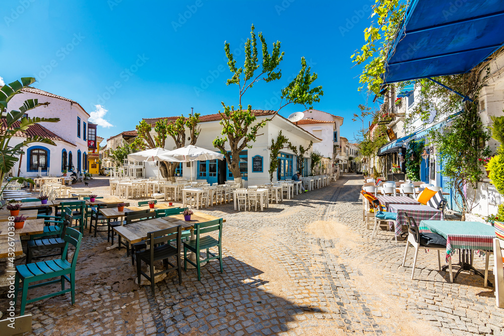 Alacati street view in Alacati Town. Alacati is populer historical ...