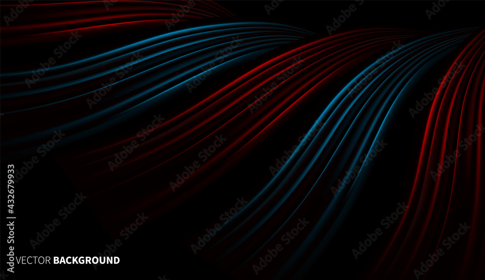 Geometric abstract black background. Bright red blue colors and dynamic ...