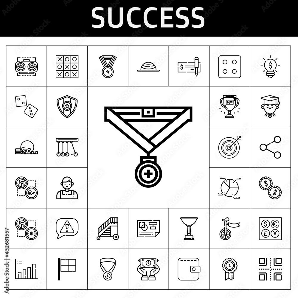 success icon set. line icon style. success related icons such as racing ...