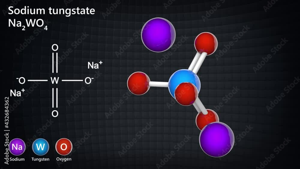 Sodium tungstate is the inorganic compound with the formula Na2WO4. 3D render. Seamless loop ...