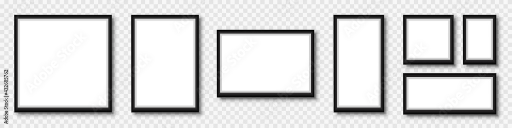 Set photo frame, frame with shadow on transparent background, picture ...