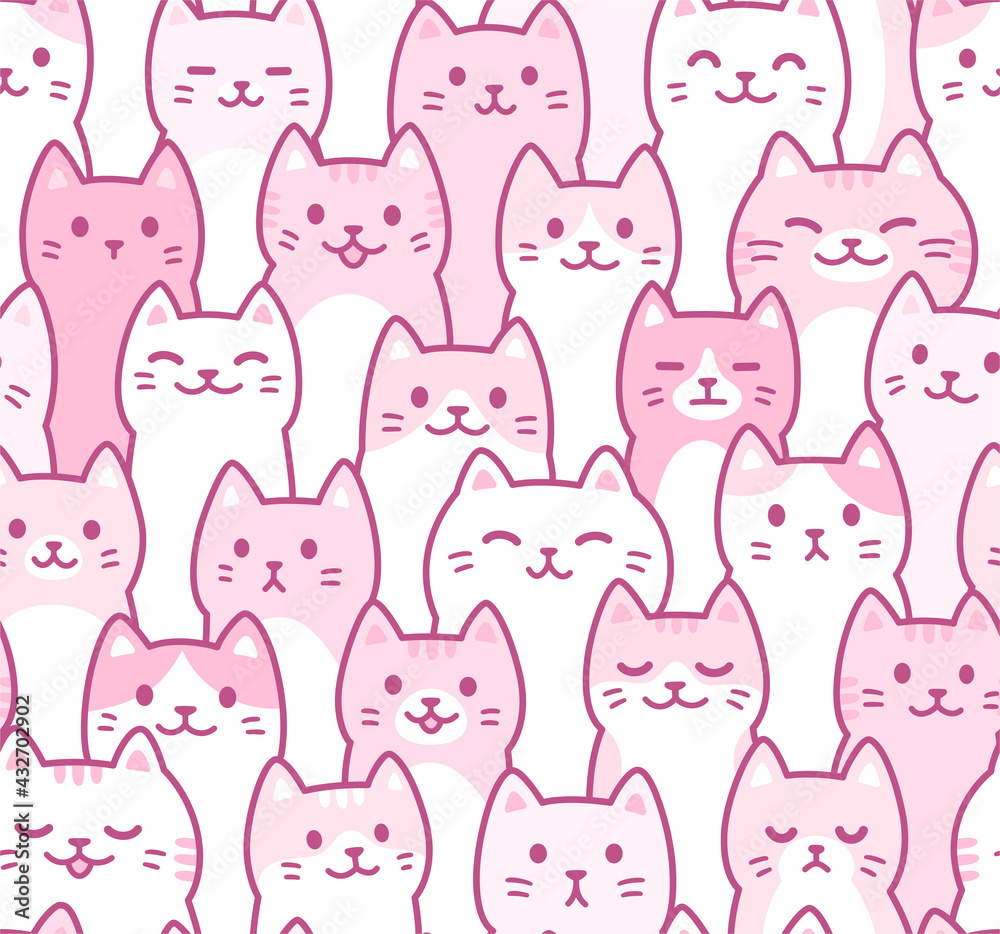 Cute cartoon pink cat pattern Stock Vector | Adobe Stock