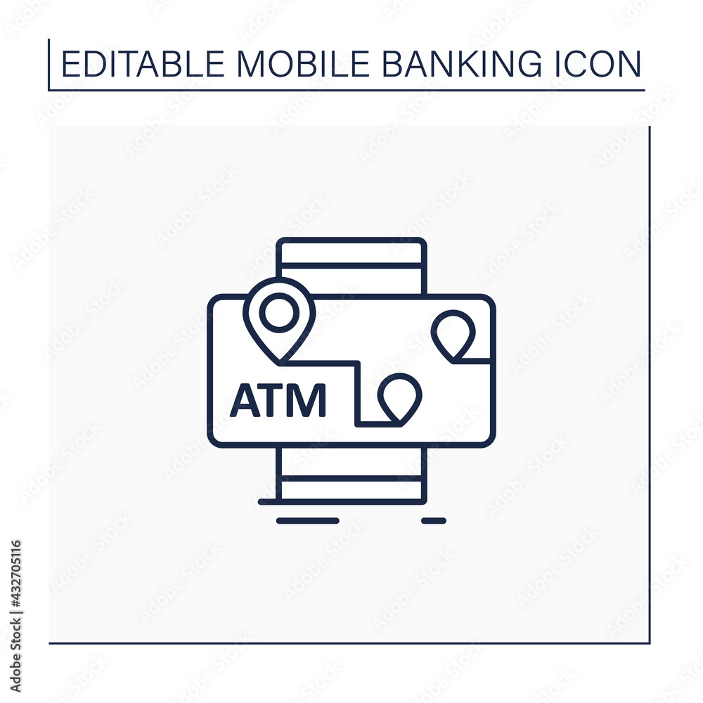 Atms Mobile Map Line Icon Location Automated Teller Machine Marker