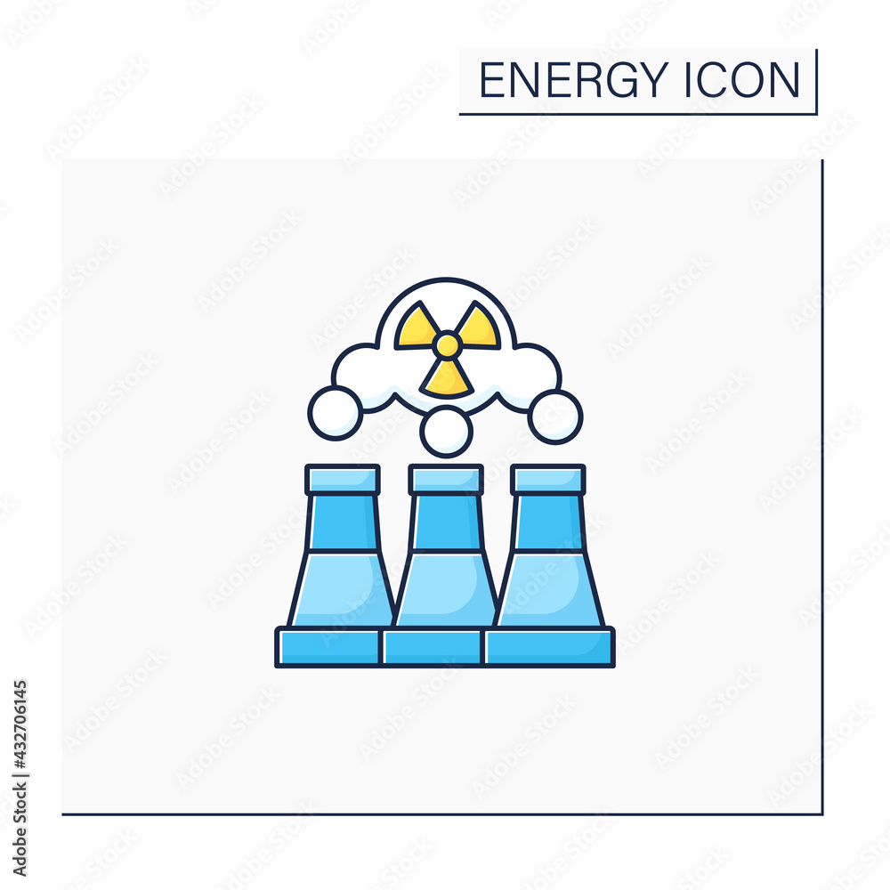 Fusion reactor color icon. Electrical power from nuclear fusion power ...