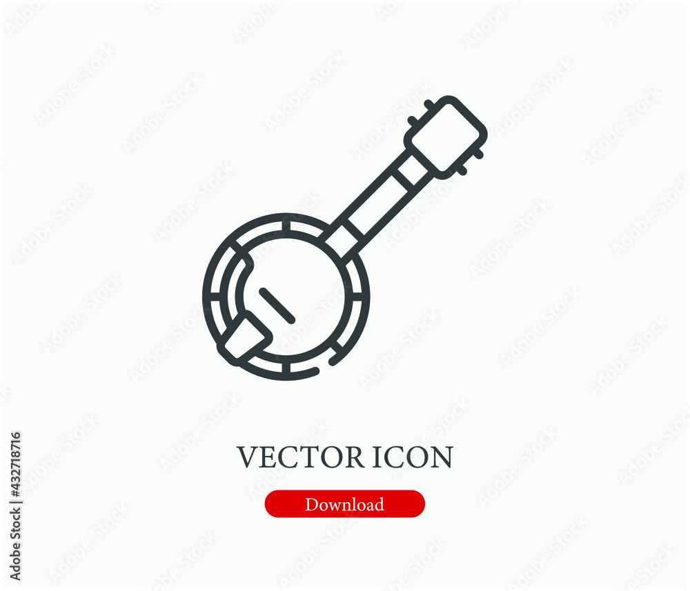 Banjo vector icon. Editable stroke. Linear style sign for use on web ...
