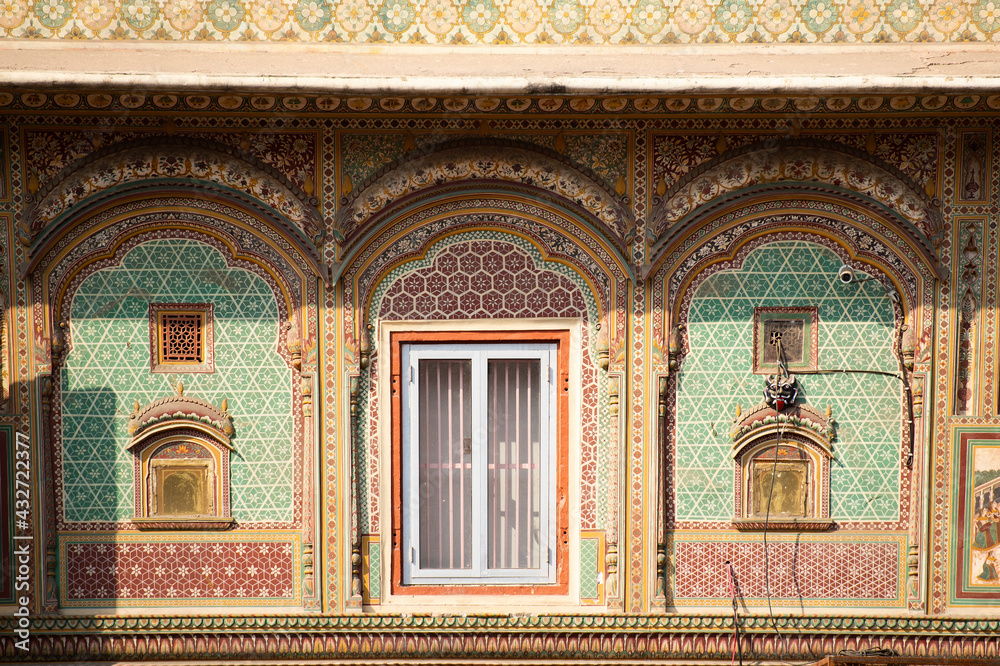Stunning view of a colorful decoration around some windows in Jaipur ...