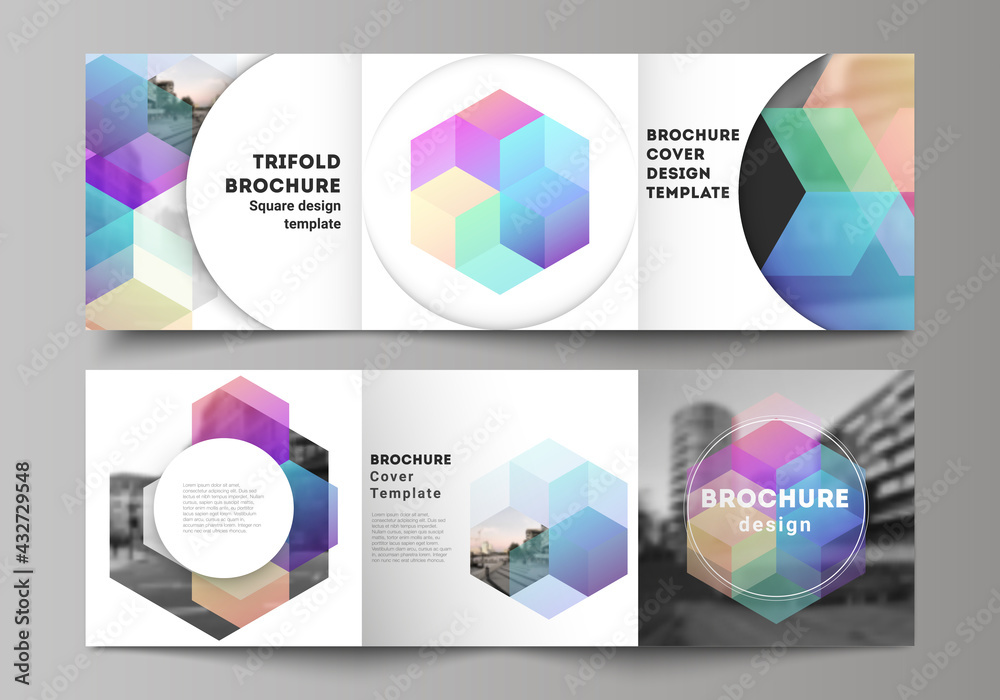 Vector layout of square format covers design templates with colorful ...