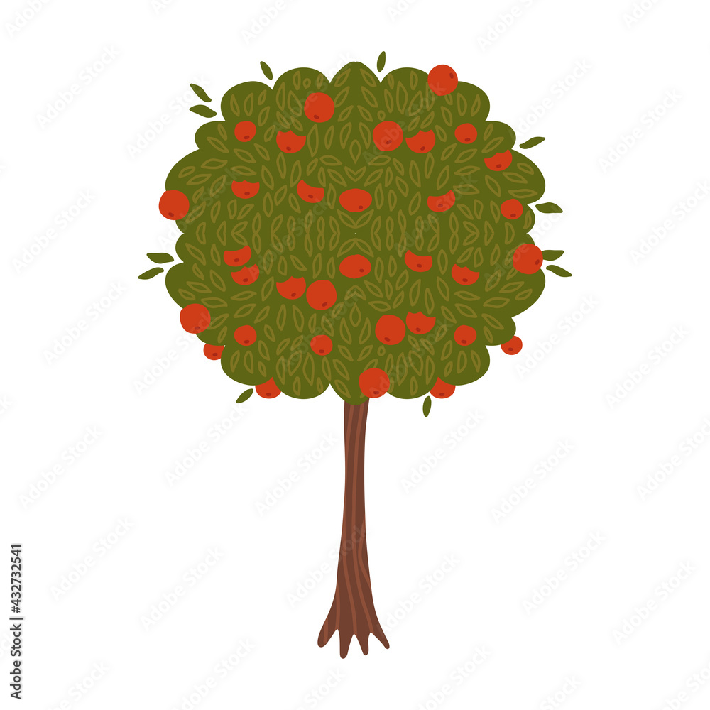 Apple tree flat hand drawn vector illustration isolated on white ...