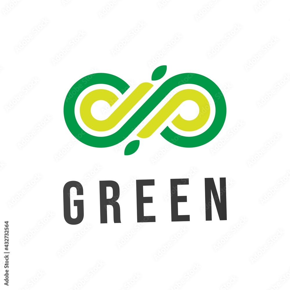 Abstract vector green infinity business logo loop with leaves,bio eco ...