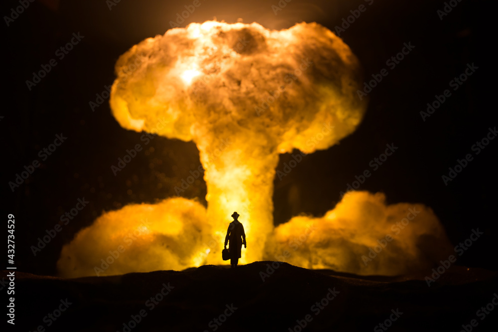 Nuclear war concept. Explosion of nuclear bomb. Creative artwork ...