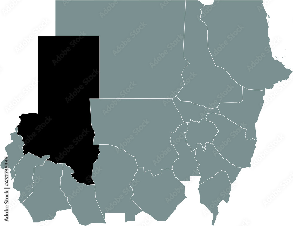 Black highlighted location map of the Sudanese North Darfur state ...